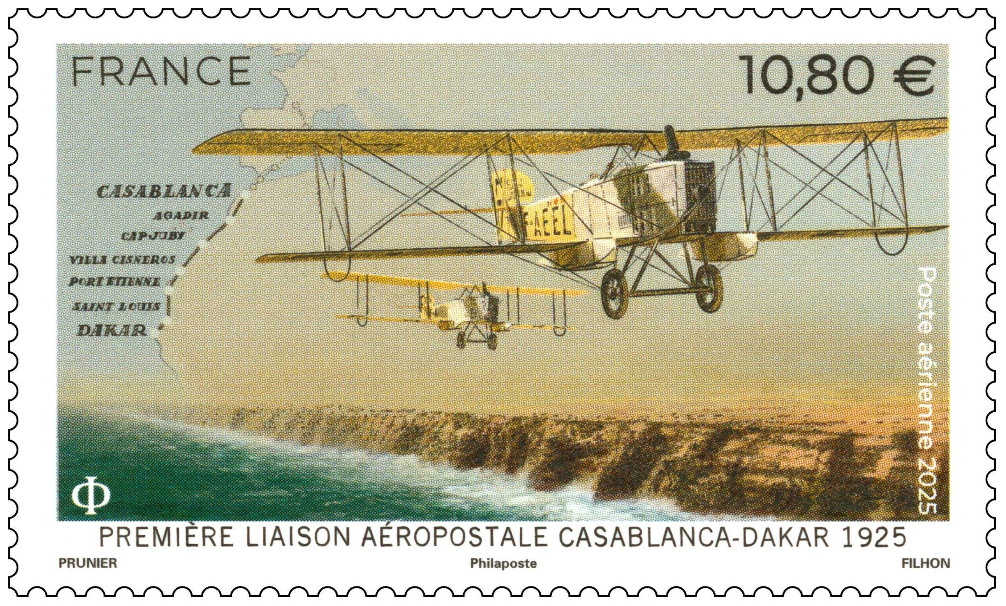 1er jour du timbre "Première liaison aéropostale Casablanca / Dakar ...